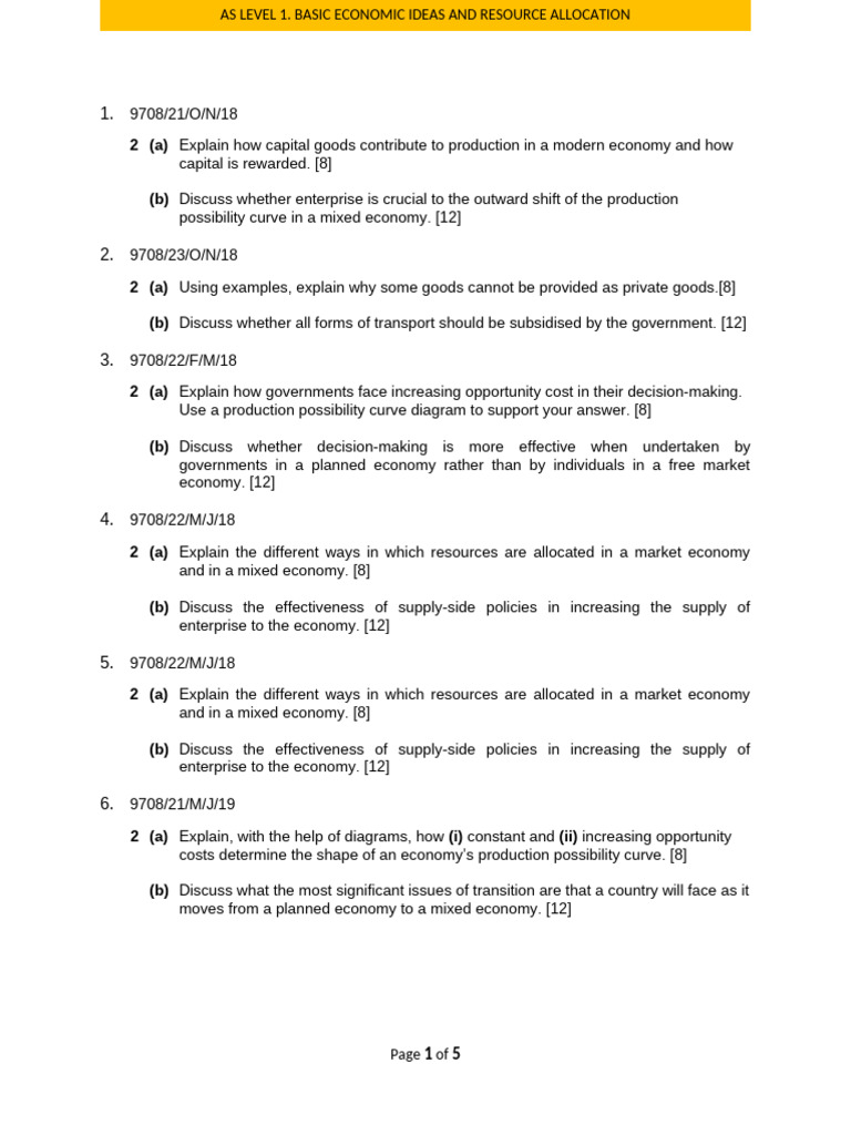 As Level Basic Economic Ideas and Resource Allocation | PDF | Market ...