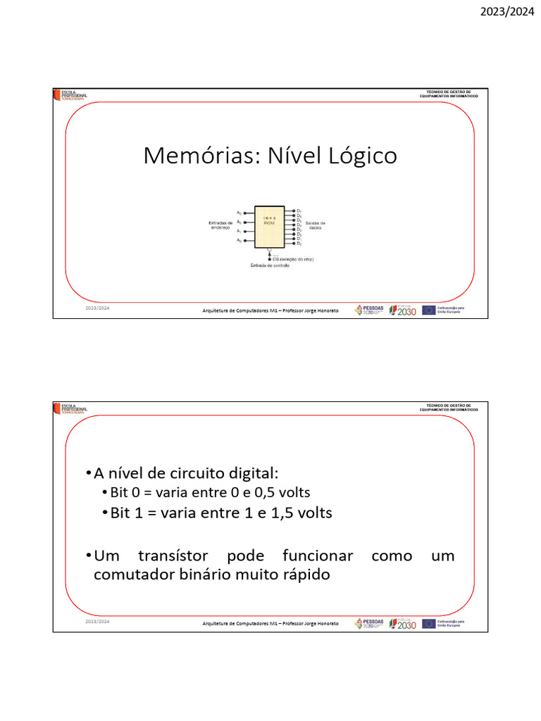 AC-M1-Memórias - Níveis Lógicos-Manual 3 | PDF | Eletrônicos | Engenharia Elétrica