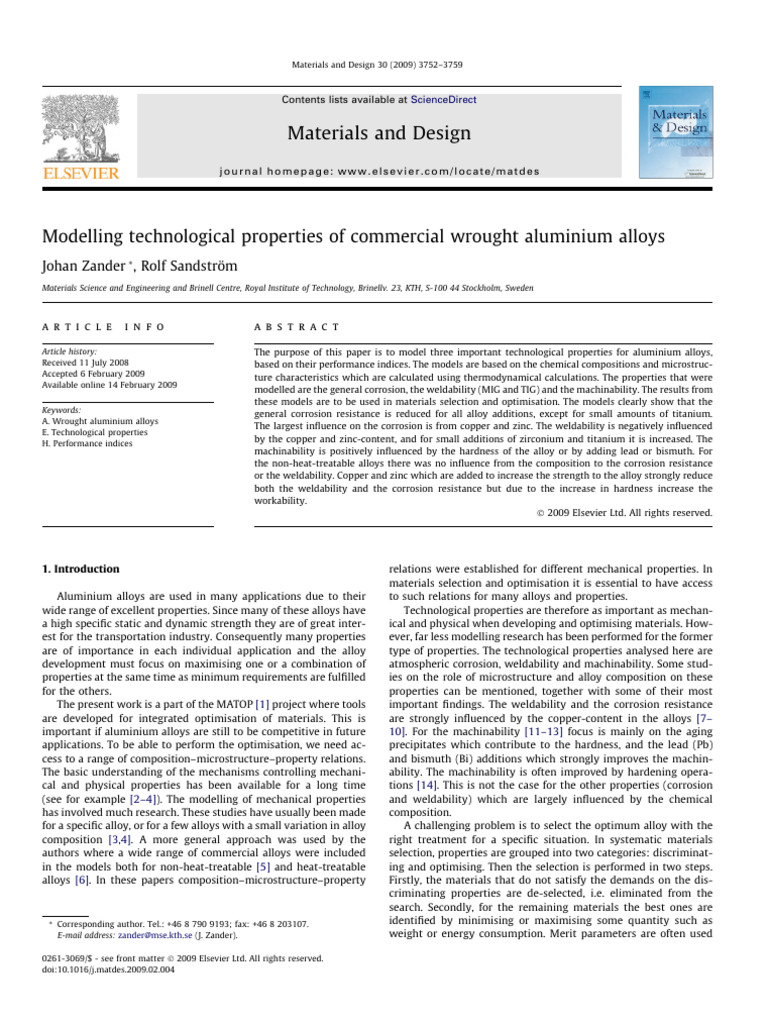 Modelling Technological Properties of Commercial Wrought Aluminium ...
