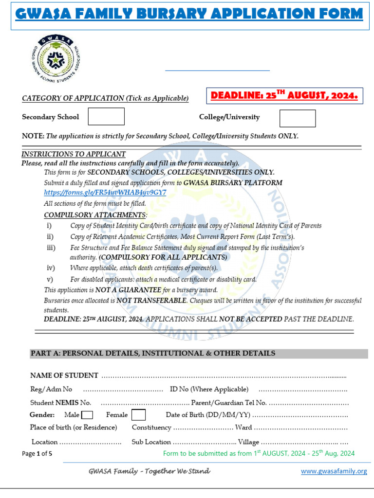 Gwasa Bursary - Approved 28th July 2024-1 | PDF
