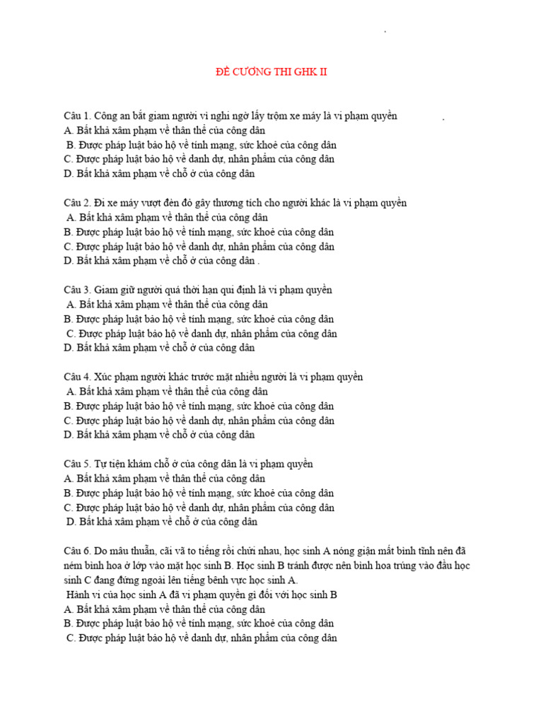 ĐỀ CƯƠNG THI GHK II | PDF