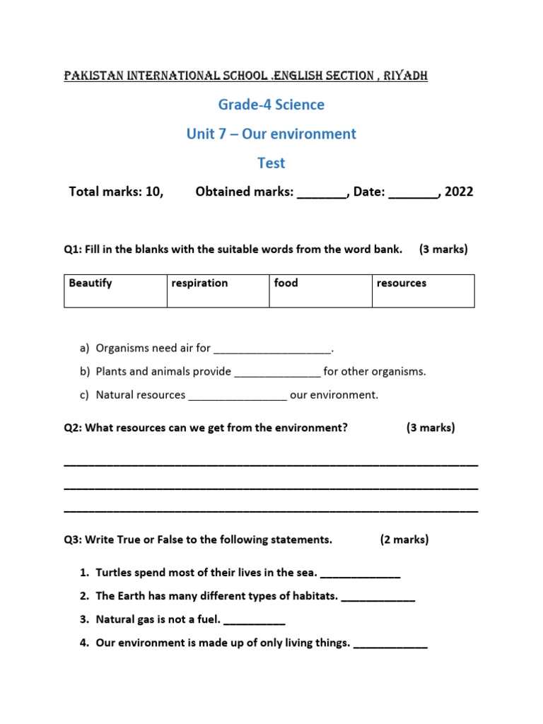 Grade 4 Science Unit 7 Test | PDF