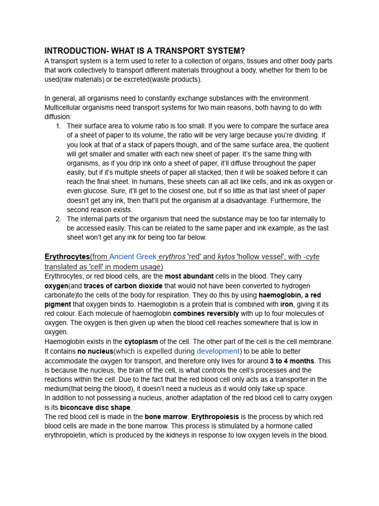 Transport systems | PDF | Phagocyte | Red Blood Cell