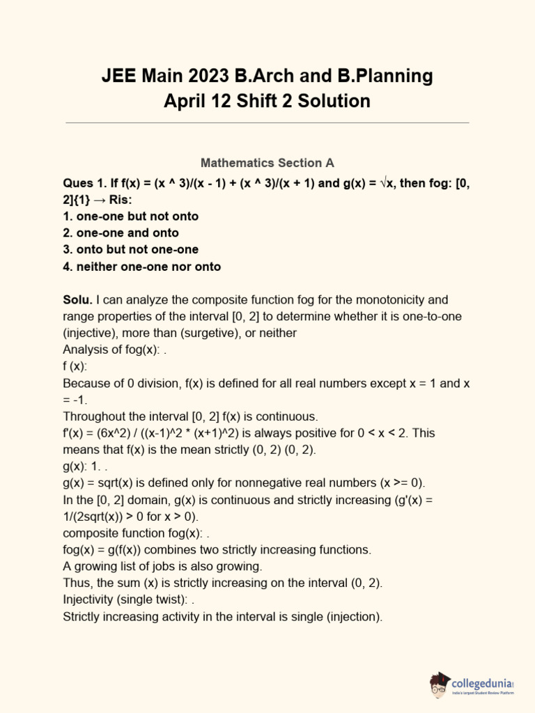 JEE Main 2023 B.Arch & B.Planning Solutions | PDF | Trigonometric ...