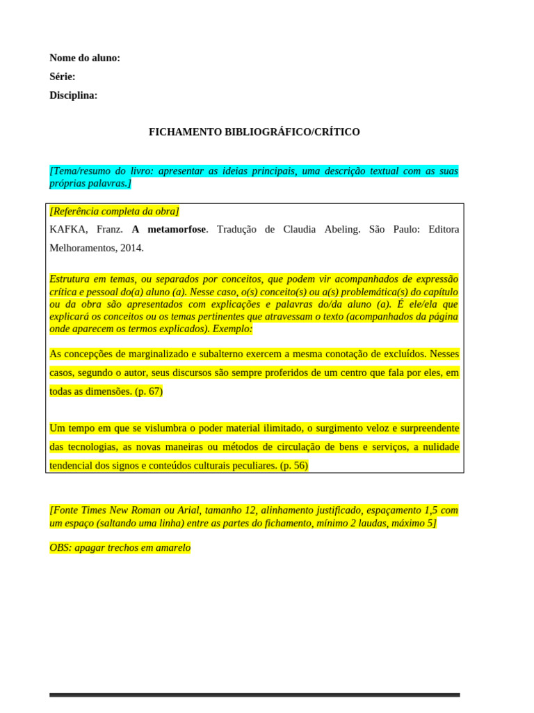 (1º - I, II e III) MODELO - FICHAMENTO CRÍTICO - EDITAVEL | PDF | Artes ...