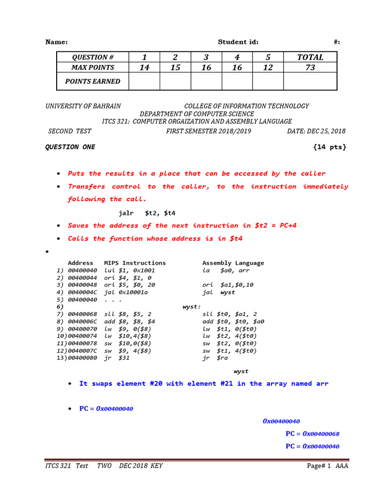 ITCS 321 Test TWO DEC 2018 KEY | PDF | Central Processing Unit ...