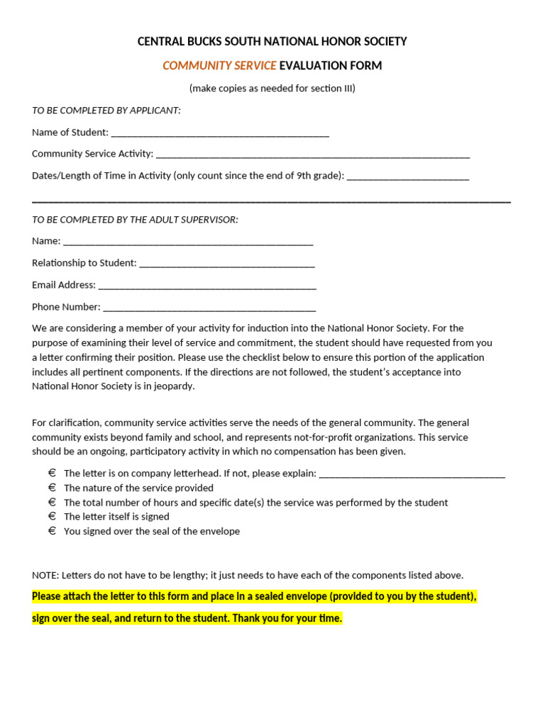 Community Service Form 2 | PDF