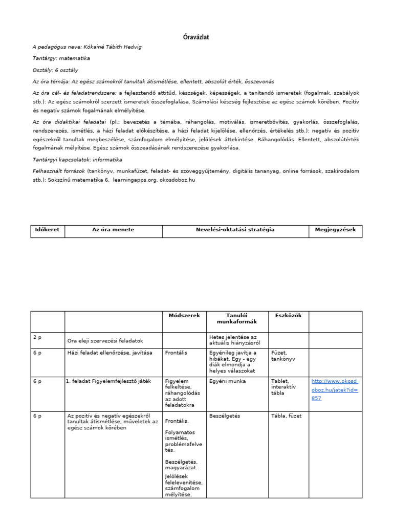 Egész Számokkal Műveletek Gyak 6 Osztály | PDF