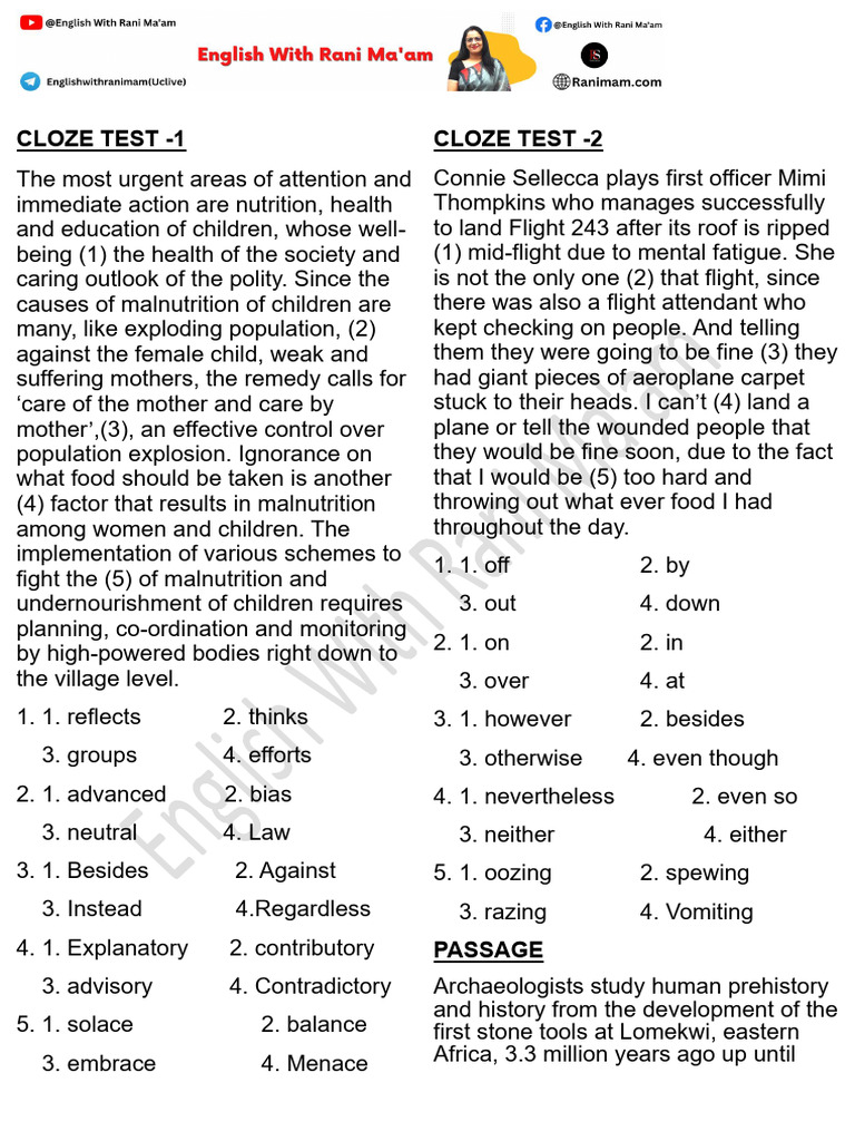 Cloze Tests and Sentence Improvement Guide | PDF | Archaeology ...