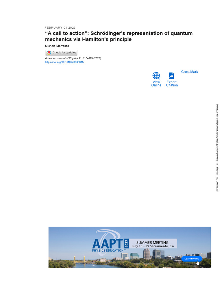 "A Call To Action" Schrödinger's Representation of Quantum Mechanics Via Hamilton's Principle ...