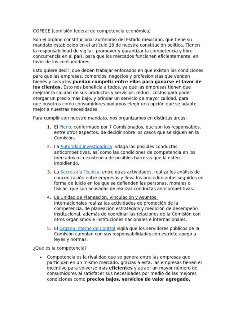 COFECE | PDF | Mercado (economía) | Monopolio