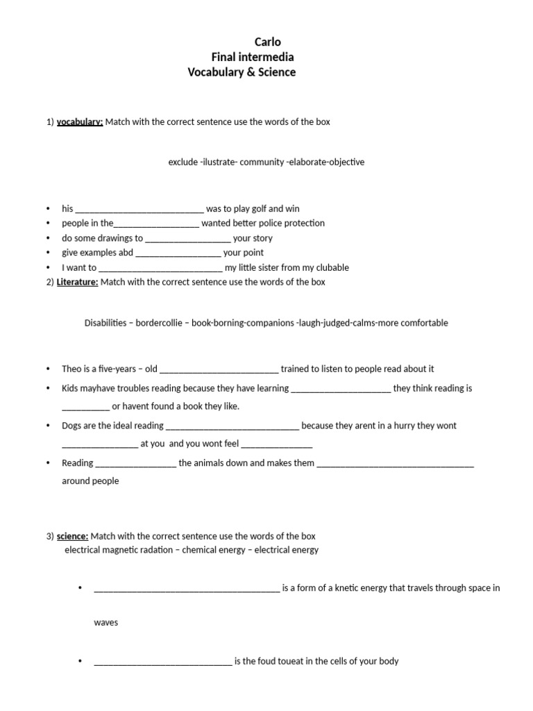 Carlo Vocabulary 0 Science 2 | PDF | Adjective | Linguistic Typology