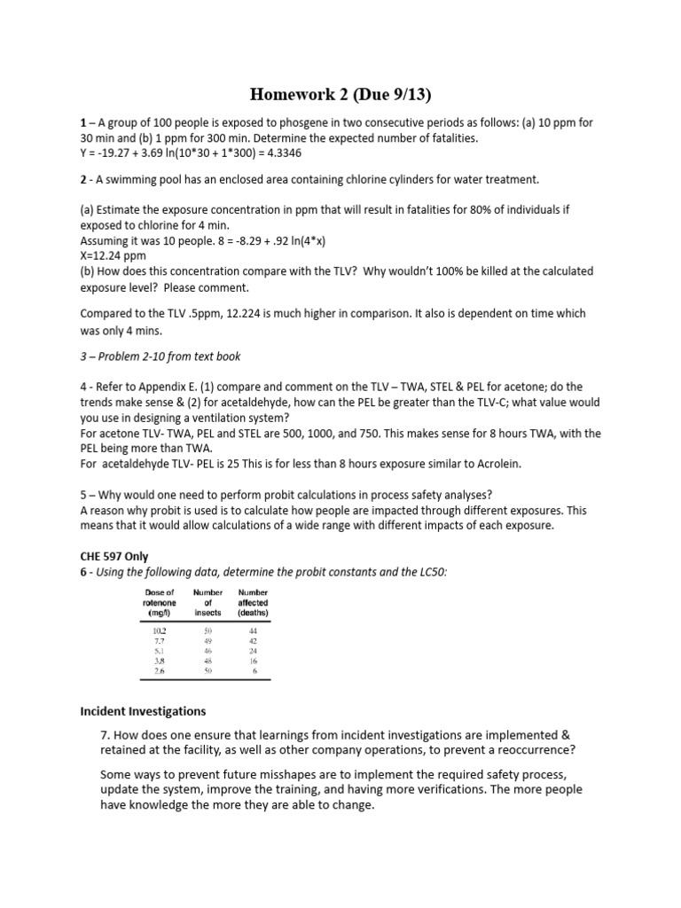 Process Safety Management & Analysis HW 2 | PDF | Safety | Occupational ...