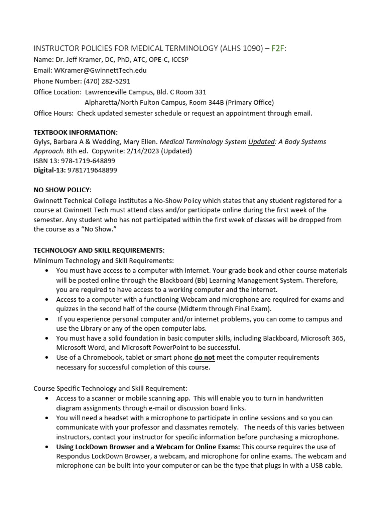 Instructor Policies - Med Term F2F (Edited) (WJK) | PDF | Computing