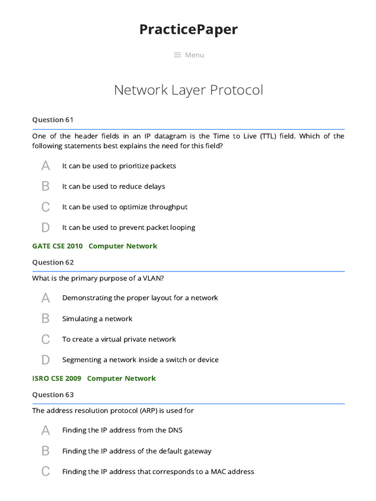 Network Layer Protocol: A B C D | PDF | Computers