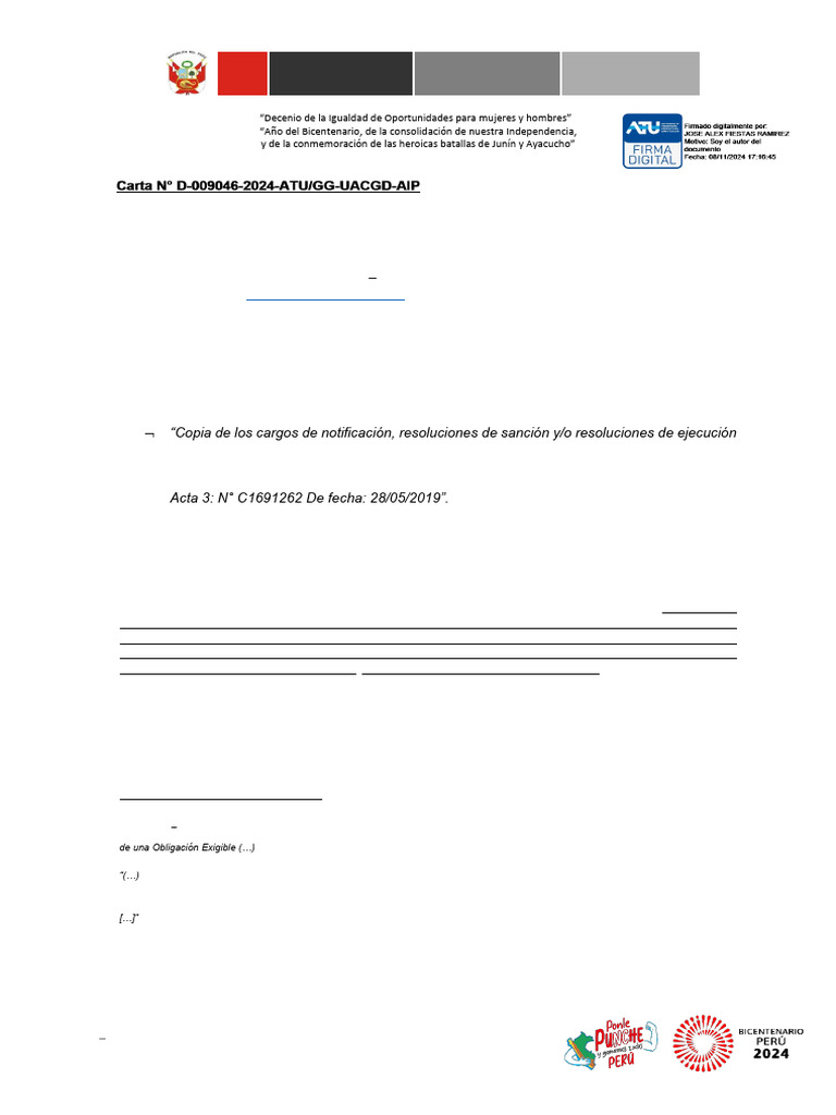 0302 2024 02 0082743 1 CartaN°D 009046 2024 ATU - GG UACGD AIP | PDF | Lima