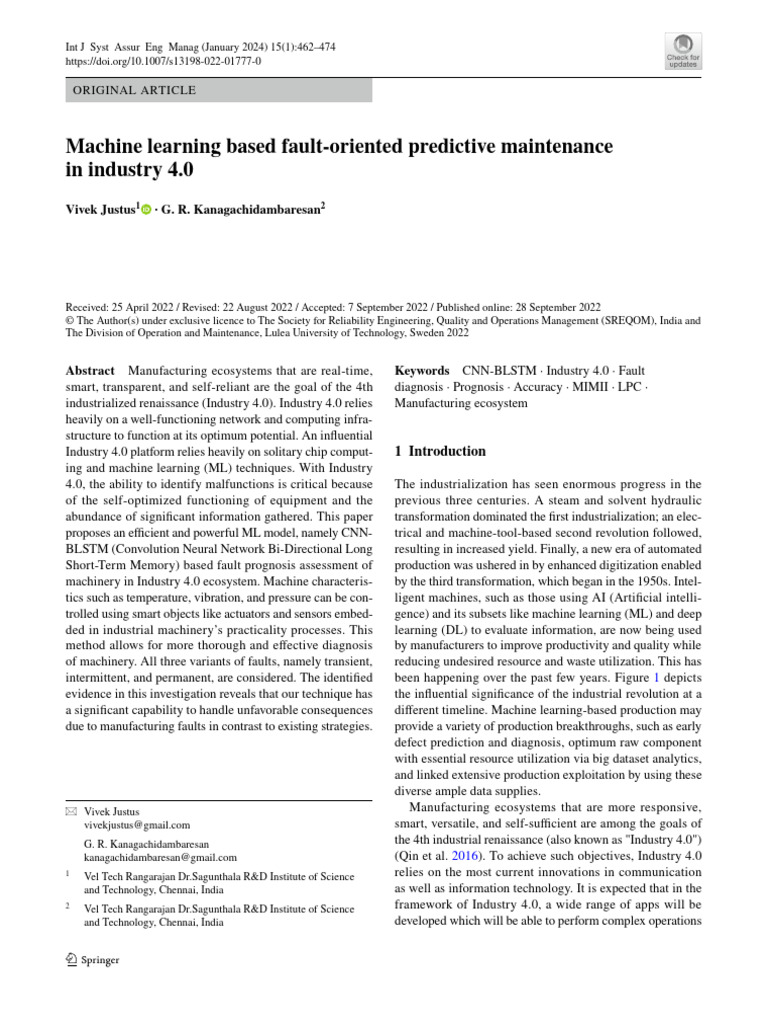 Machine Learning Based Fault-Oriented Predictive Maintenance in ...