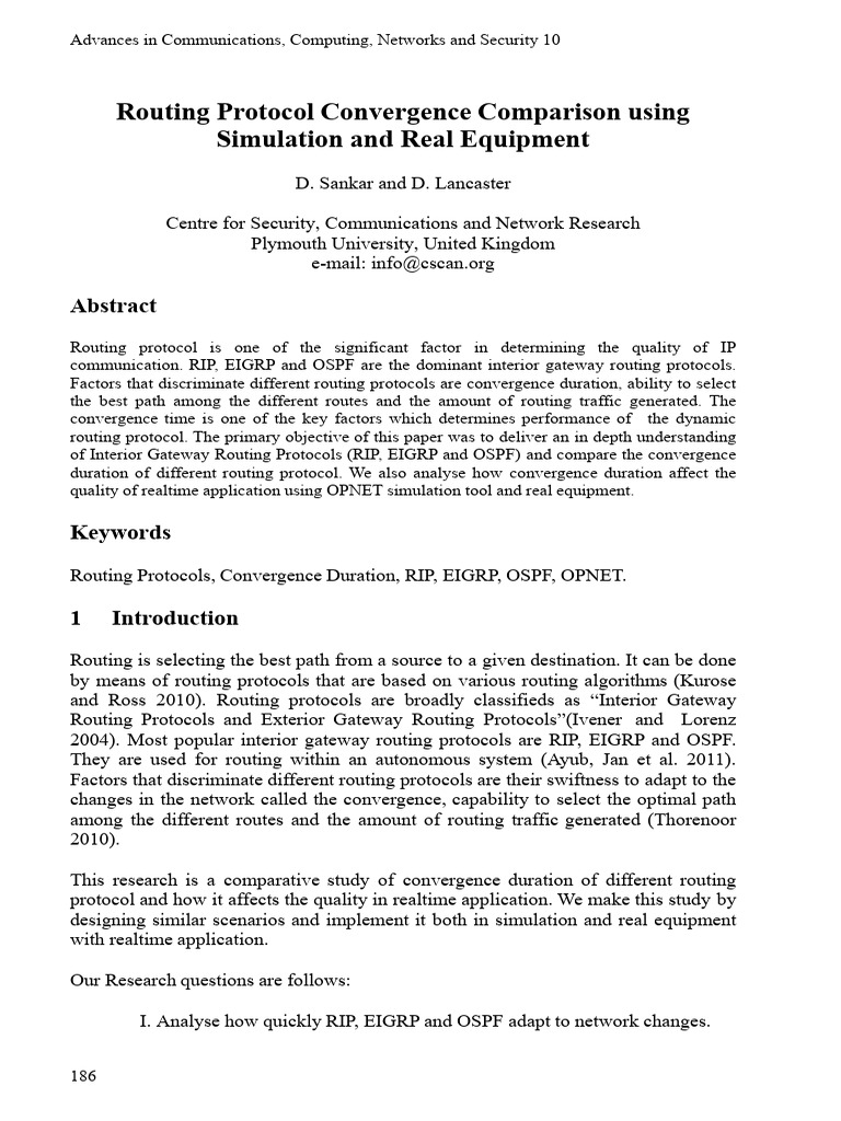 Routing Protocol Convergence Comparison Using Simulation and Real ...