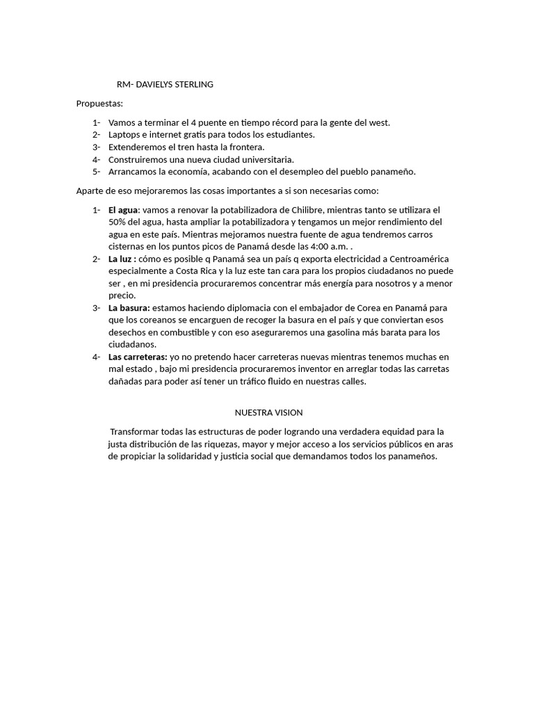 Propuestas de Davielys Sterling para Panamá | PDF | Panamá | Salario