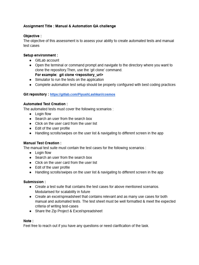 Assignment Title - Automation QA Challenge | PDF | Business