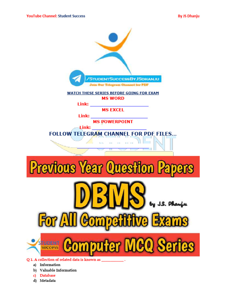 Dbms MCQ Questions With Answers | PDF | Databases | Information Technology