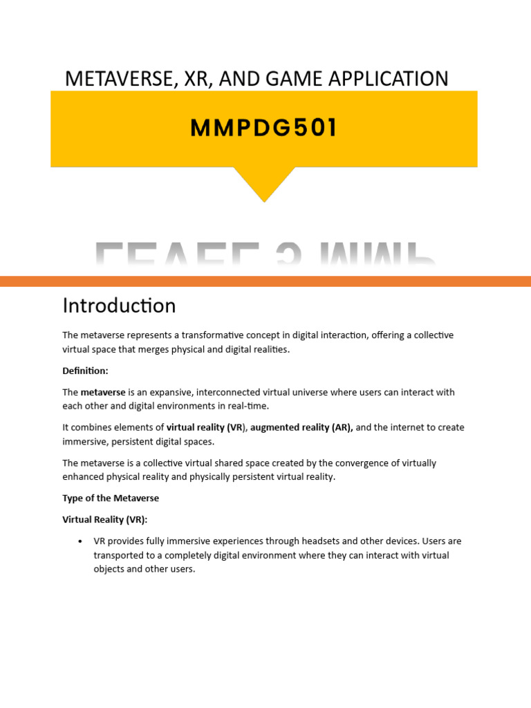 Metaverse XR Gaming Application | PDF | Virtual Reality | Augmented Reality