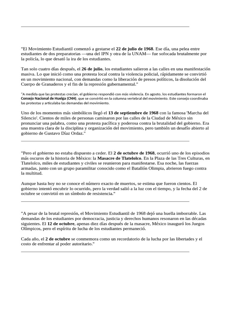 22 de Julio de 1968: Consejo Nacional de Huelga (CNH) | PDF | Política ...