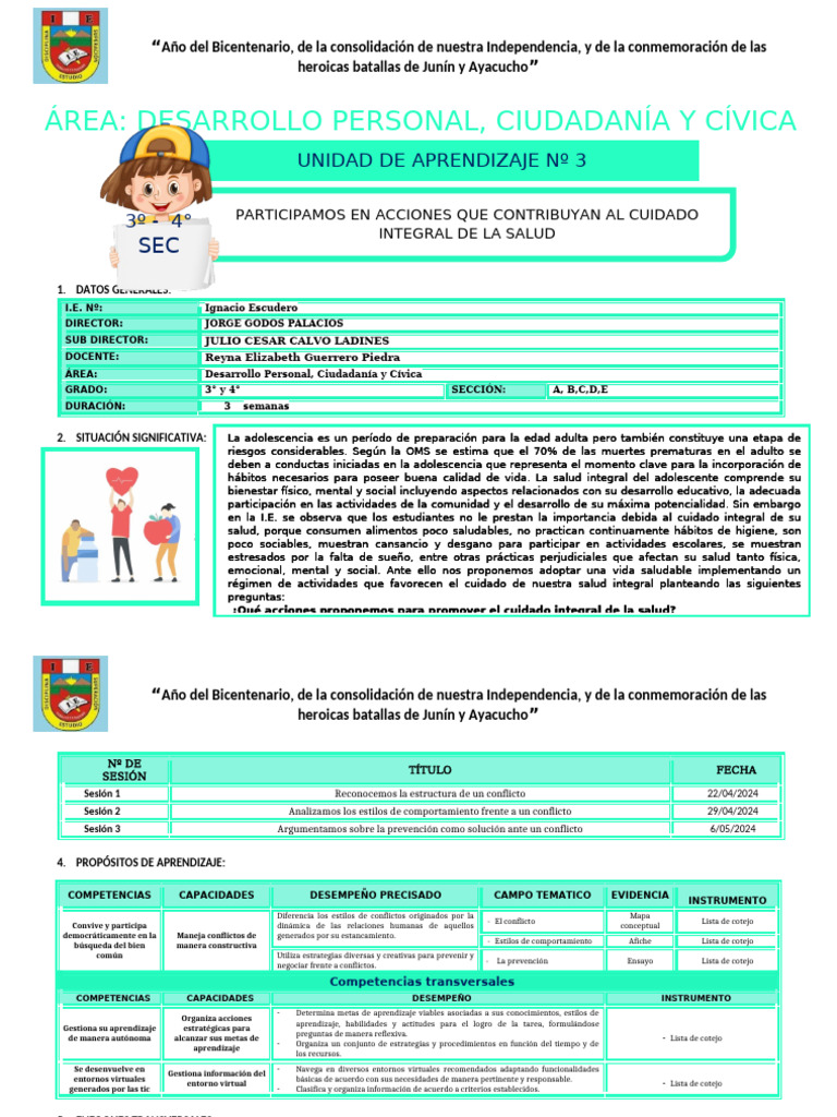 3º y 4° UNIDAD DE APRENDIZAJE - N°. 03 - DPCC | PDF | Aprendizaje | Adultos