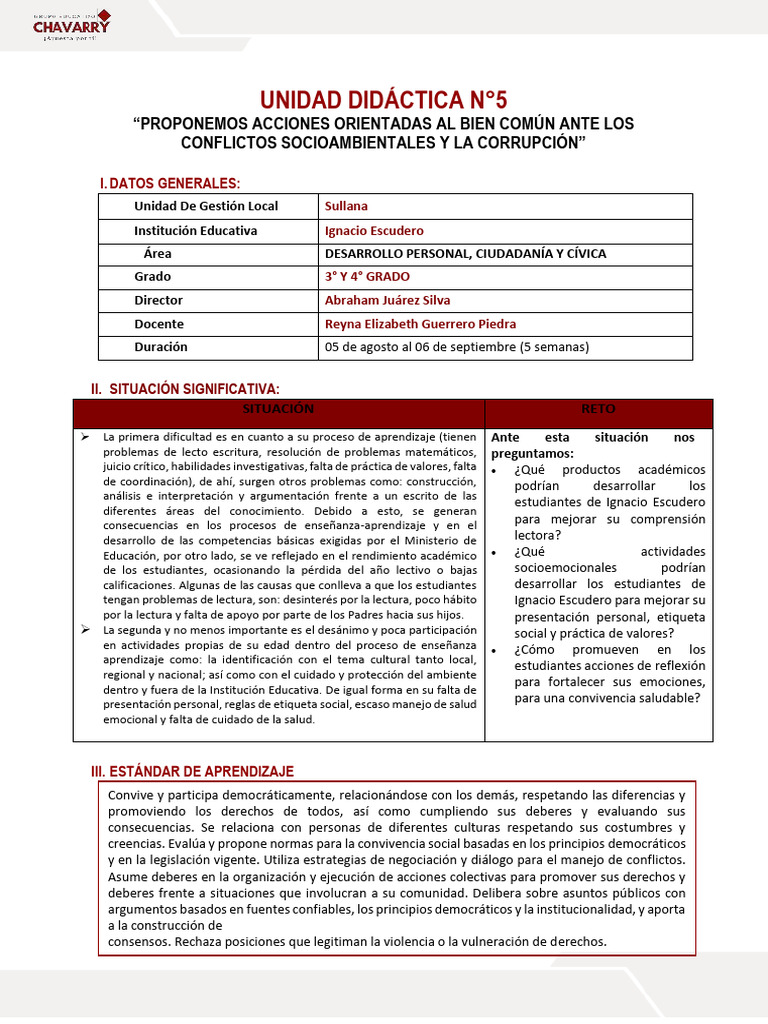 3º y 4° UNIDAD DE APRENDIZAJE - N°. 06 - DPCC | PDF | Aprendizaje | Maestros