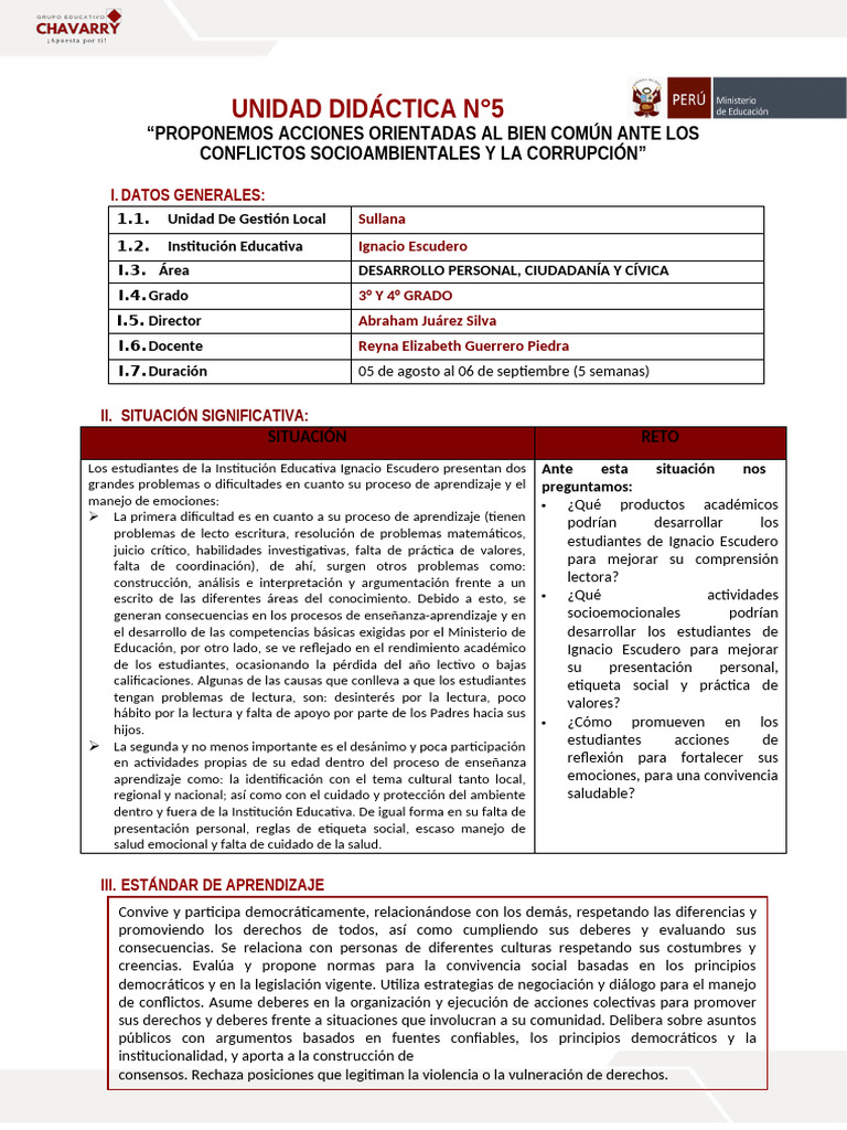3º y 4° UNIDAD DE APRENDIZAJE_N°. 06_DPCC | PDF | Aprendizaje