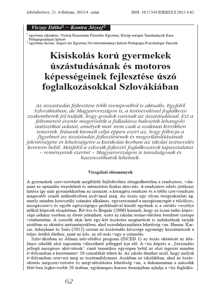 Kisiskolas Koru Gyermekek Uszastudasanak | PDF