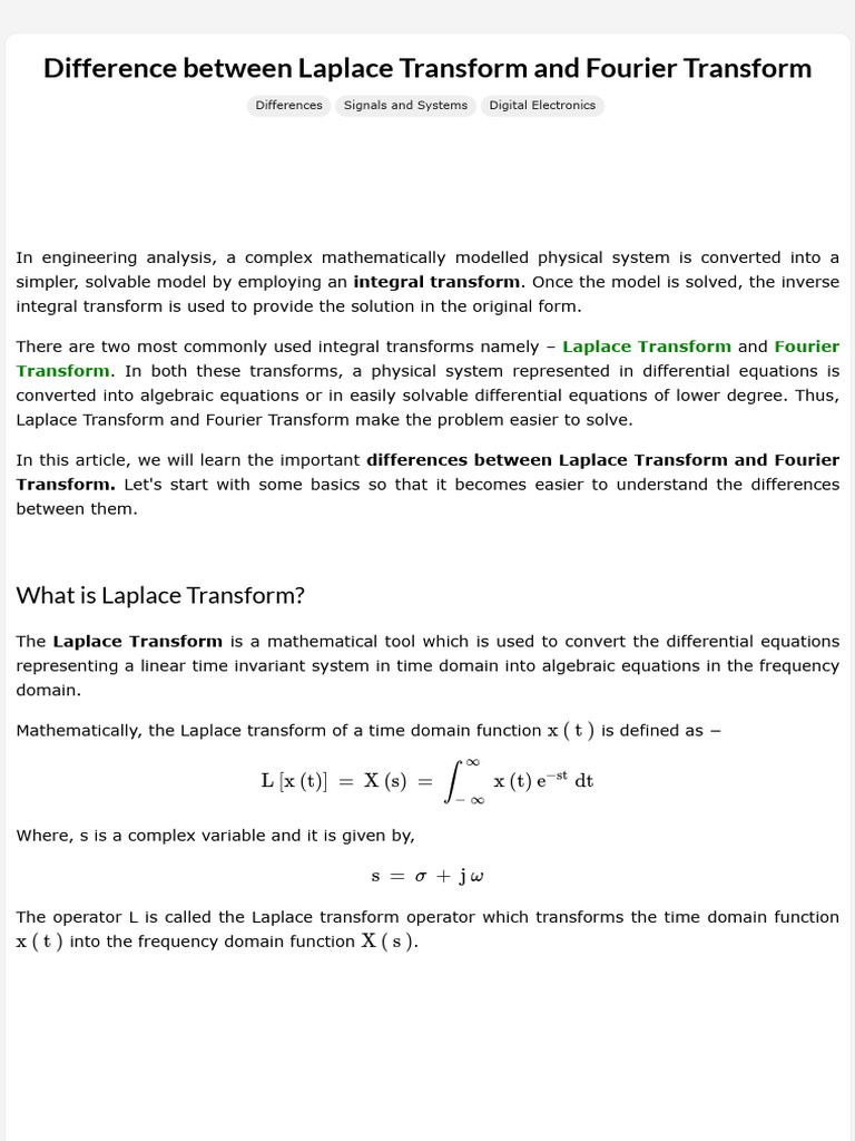Difference Between Laplace Transform and Fourier Transform | PDF ...