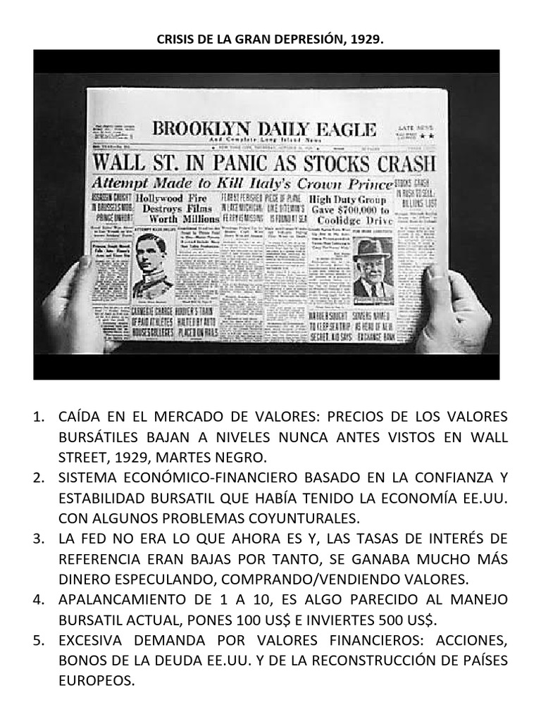La Crisis de 1929: Causas y Consecuencias | PDF | Gran depresion ...