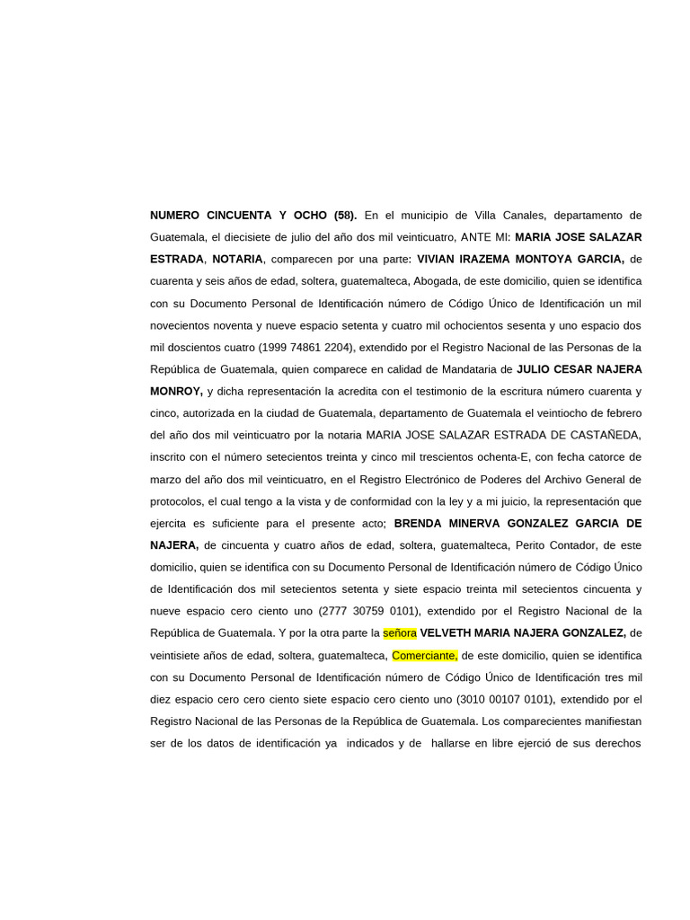 COMPRAVENTA 3% JULIO NAJERA, BRENDA GONZALEZ y VELVETH NAJERA | PDF ...