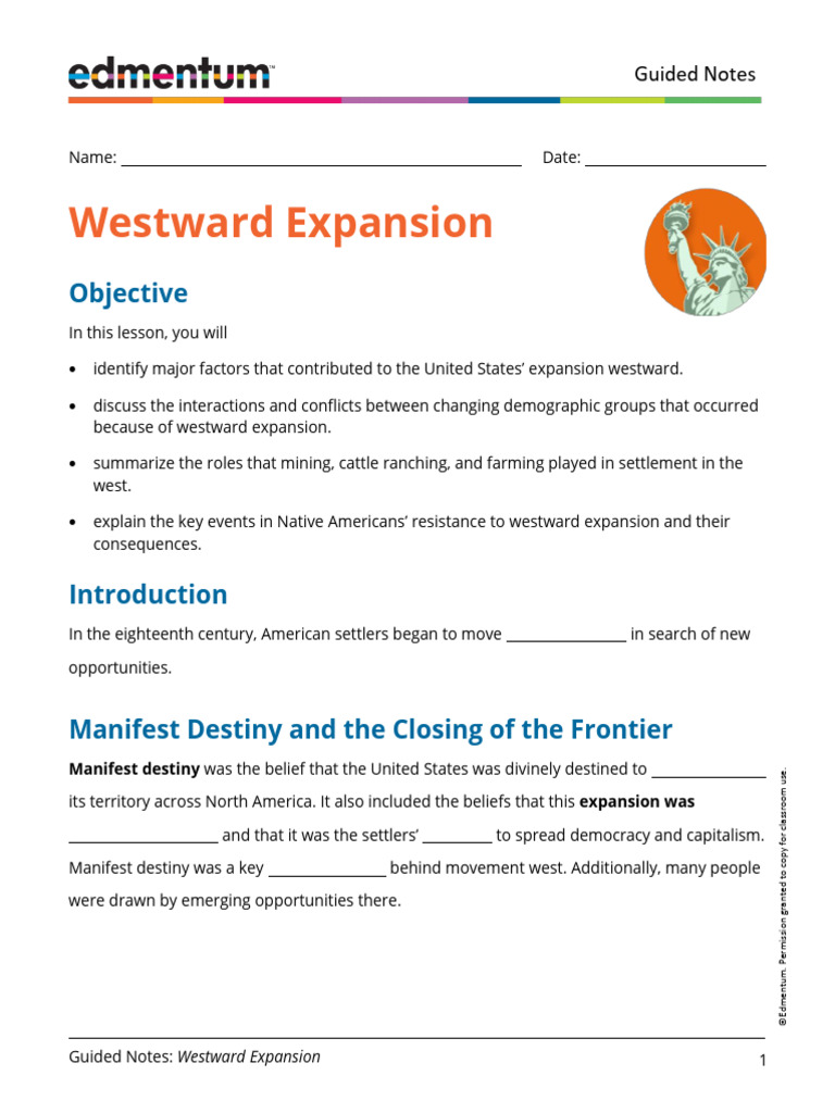 National - US - History - A2.03 - Westward Expansion - Guided Notes ...