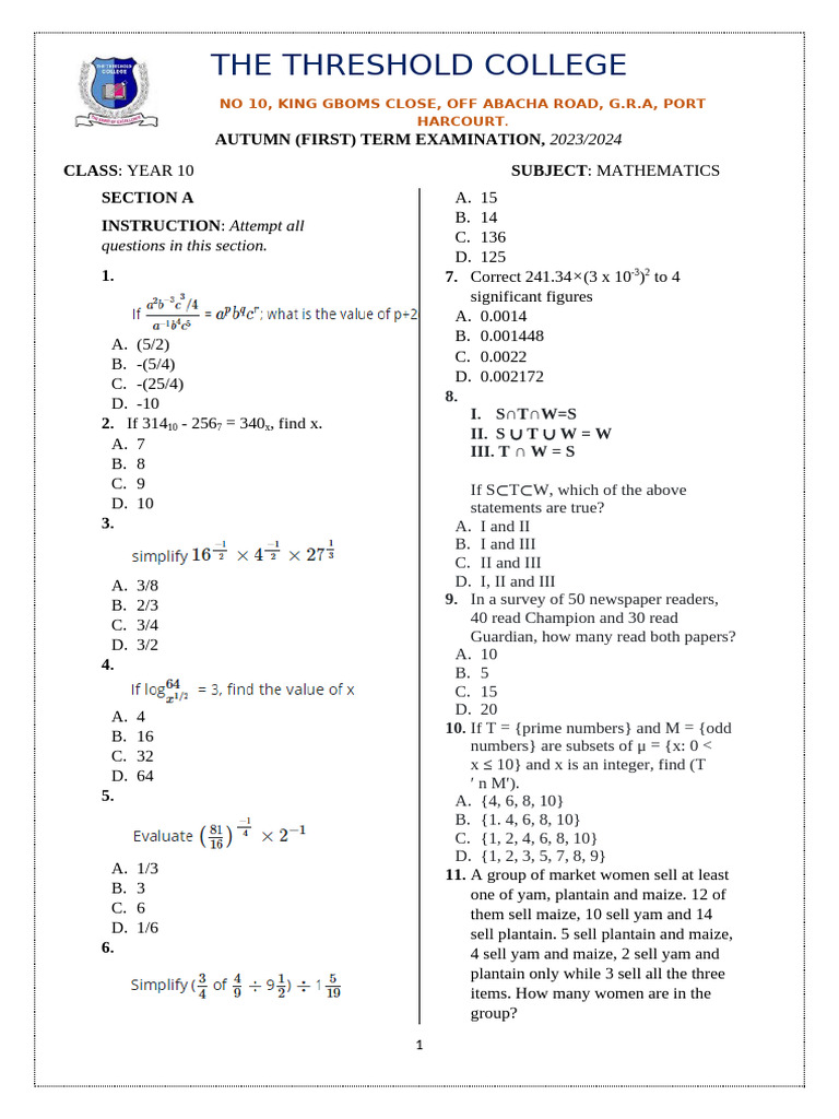 YEAR 10 EX | PDF | Mathematics