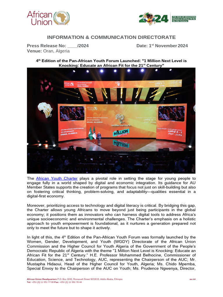 Press Release - Pan African Forum - Opening Ceremony | PDF | African ...