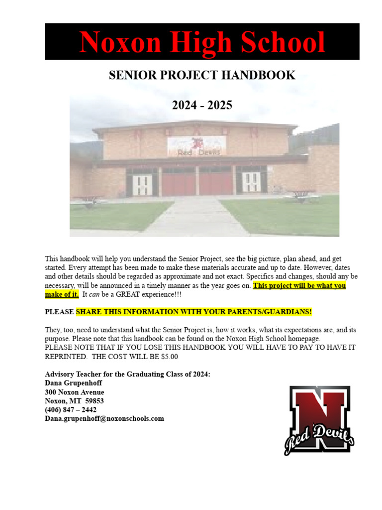 Noxon High School Senior Project Guide | PDF | Mentorship | Teachers