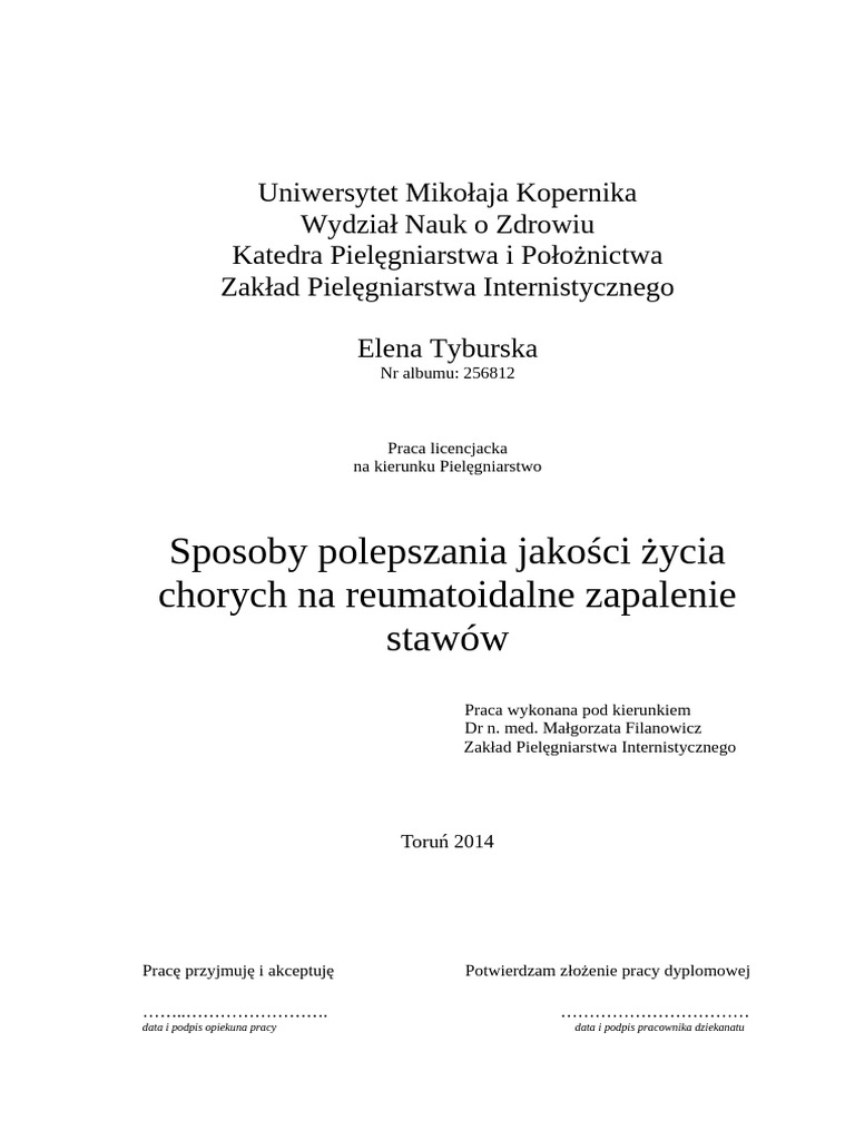 Sposoby Polepszania Jakości Życia Chorych Na RZS | PDF