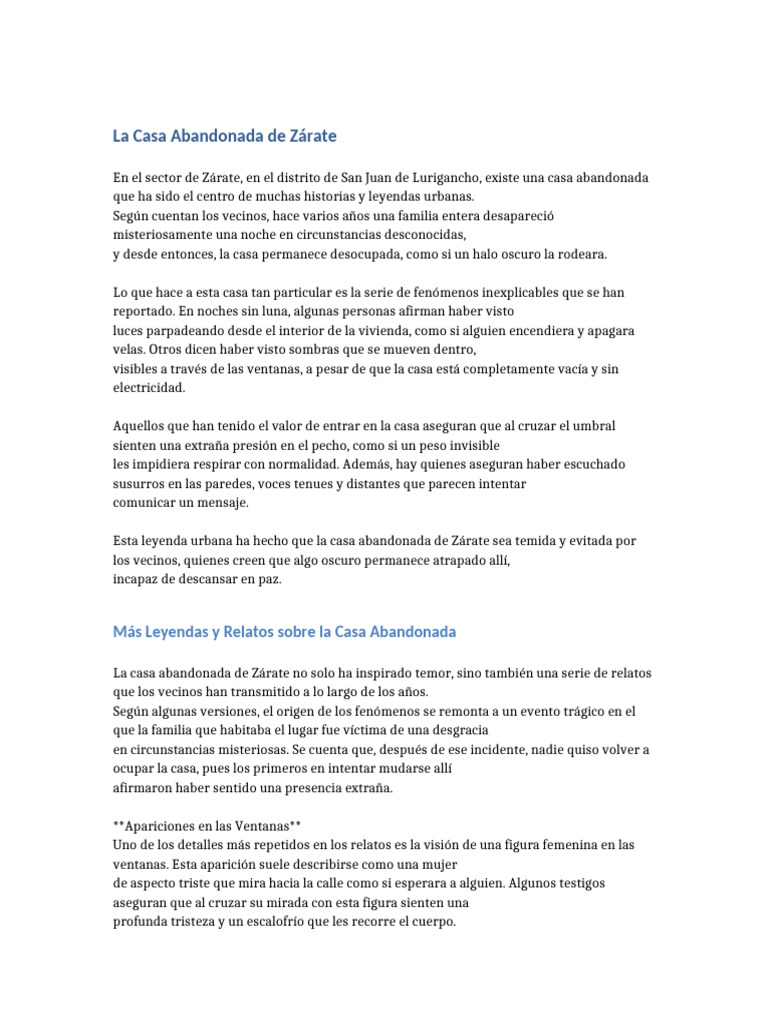 La Casa Abandonada de Zárate: Mitos y Misterios | PDF