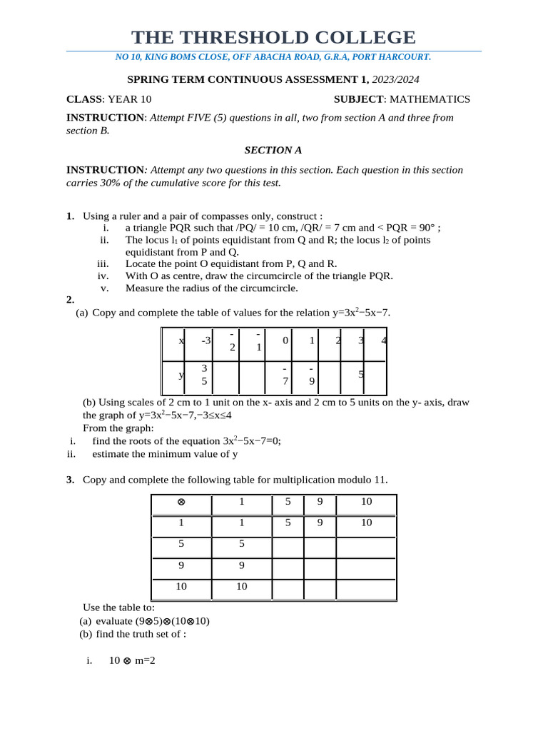 Mathematics Yr10 CA Spring | PDF