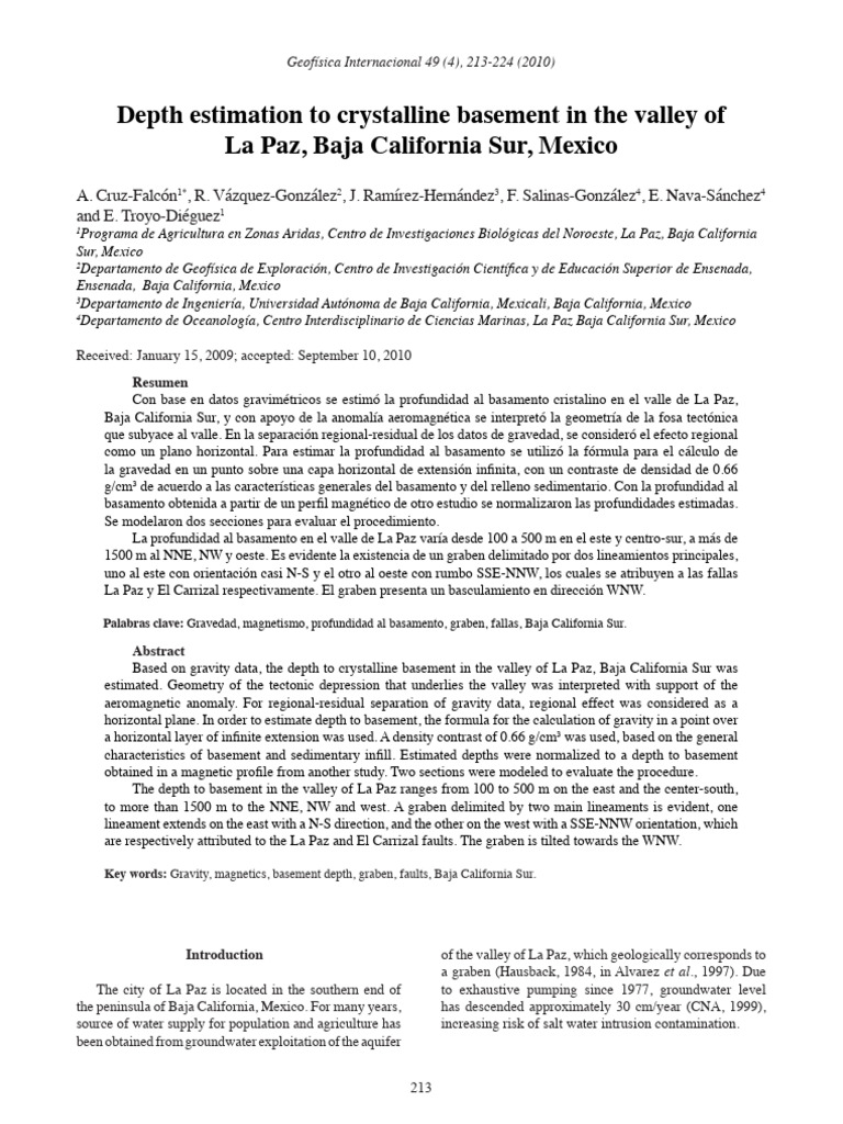 Depth Estimation To Crystalline Basement in The Valley of La Paz, Baja ...