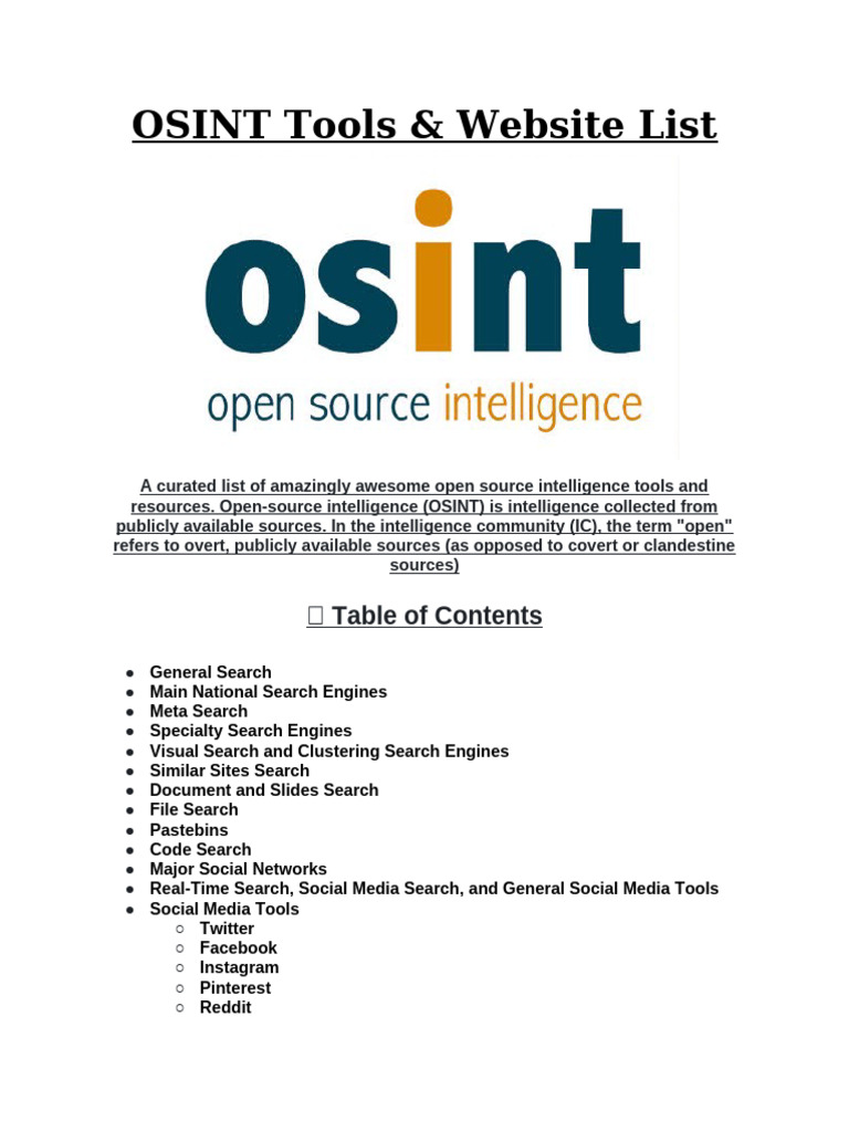 OSINT Tools & Website List | PDF | World Wide Web | Internet & Web