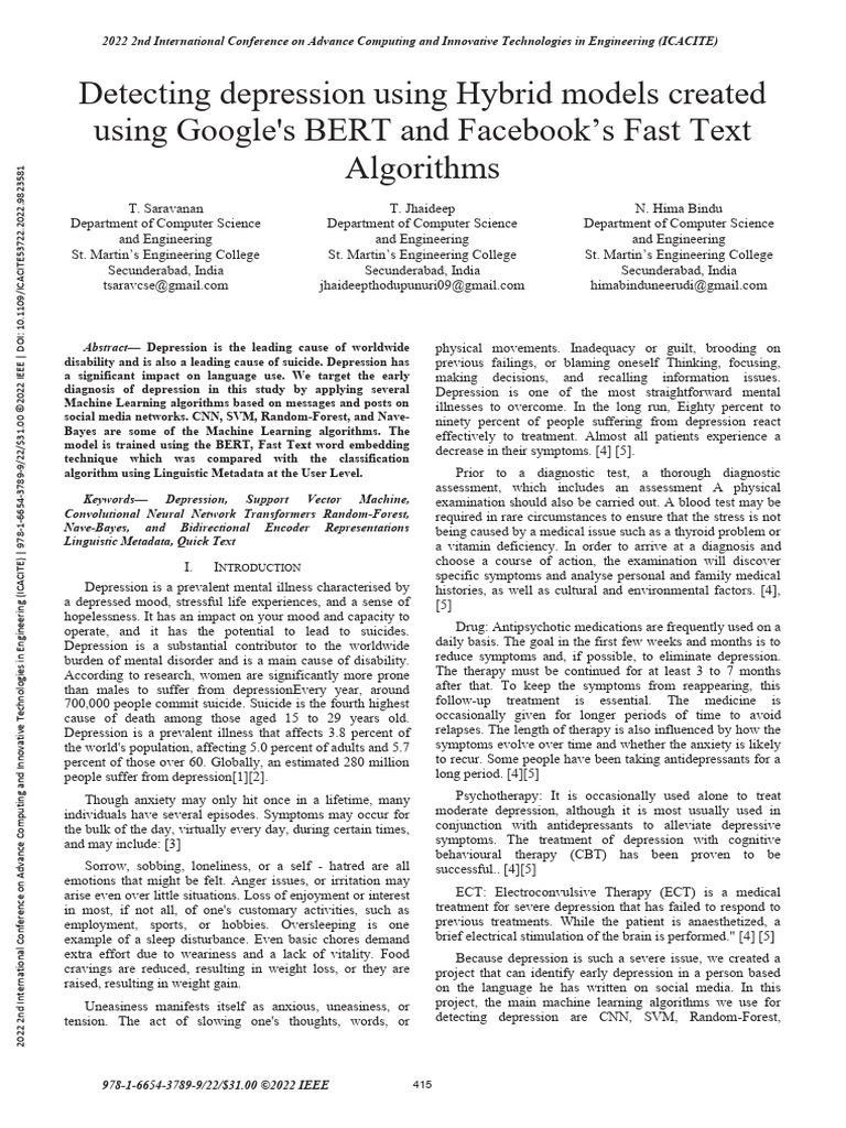 Detecting - Depression - Using - Hybrid - Models - Created - Using - Googles - BERT - and ...