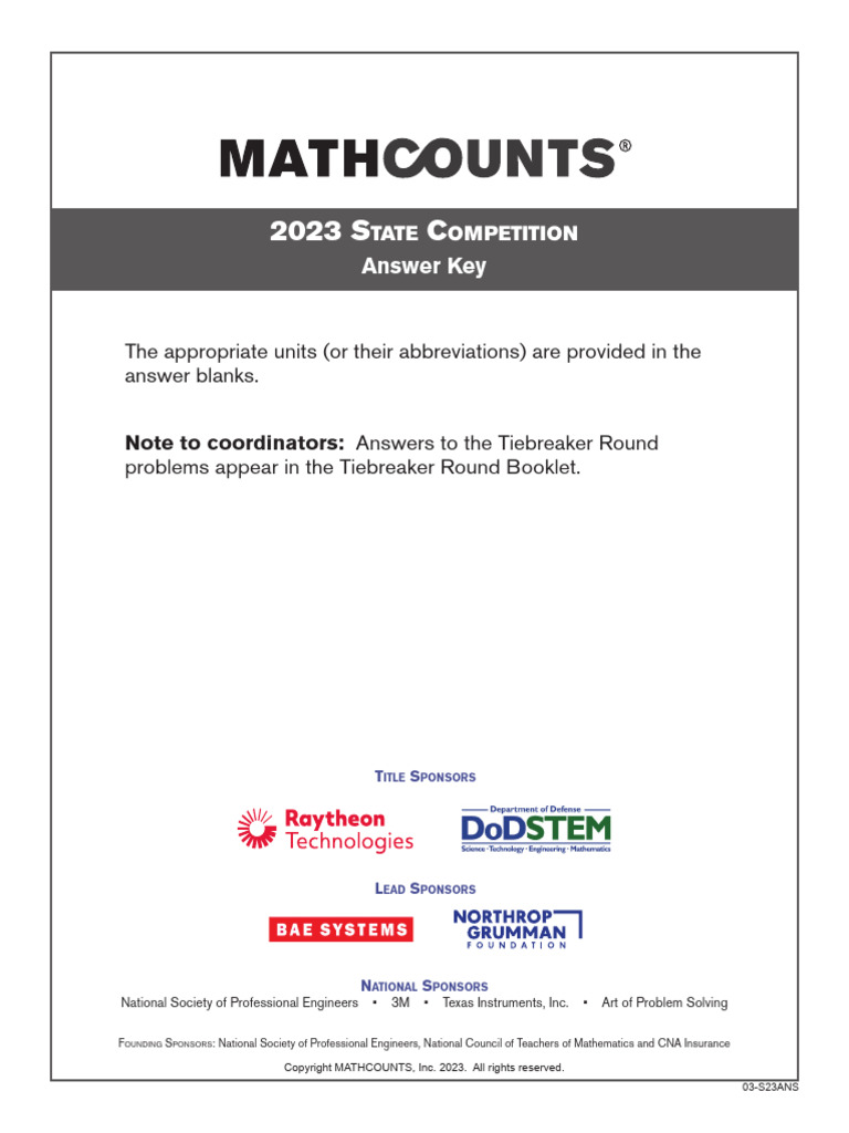 2023 State Competition Answer Key | PDF | Entertainment Events ...