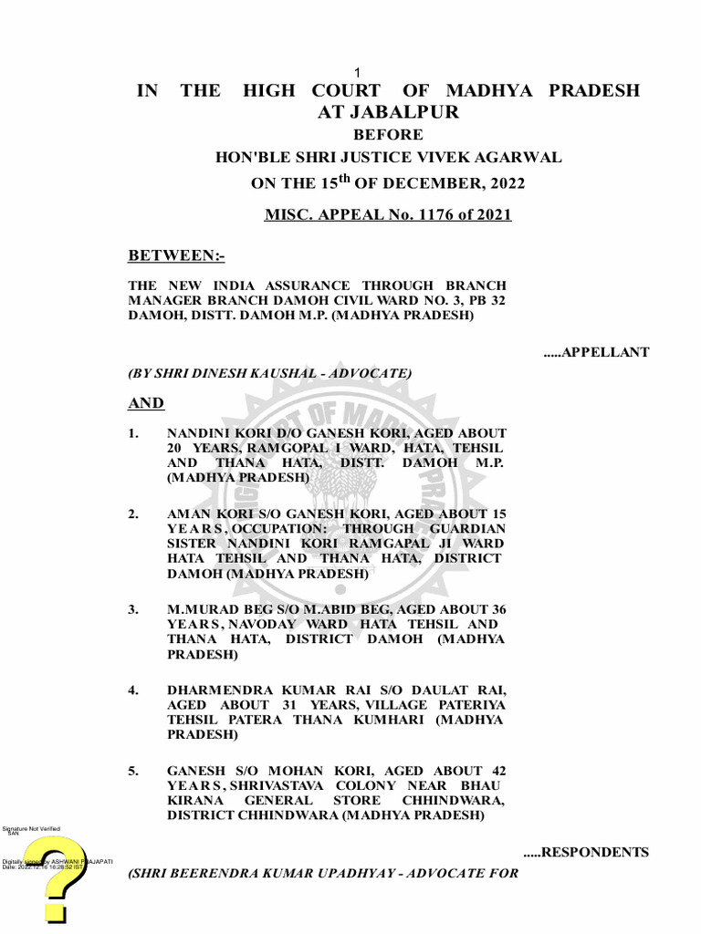 Madhya Pradesh High Court Ruling on Insurance Liability | PDF | Judiciaries | Public Law