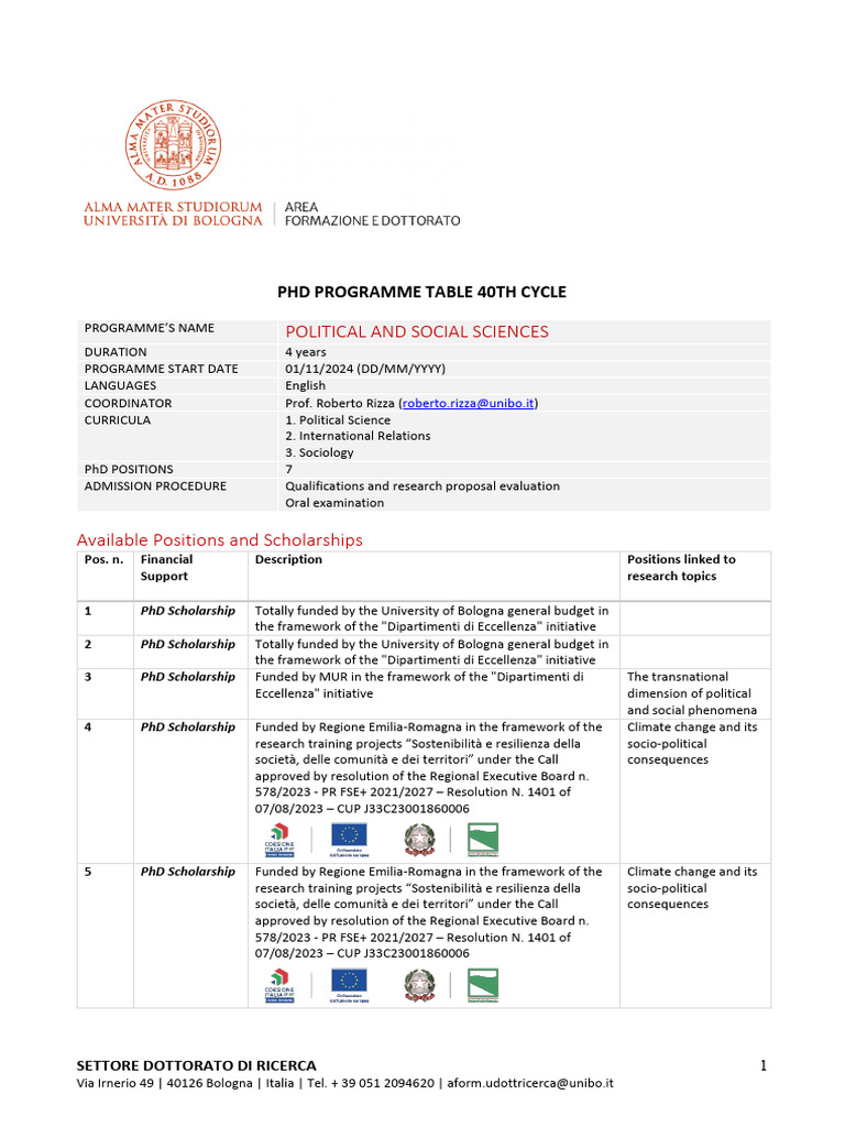 40 - PHD Programme Table - PoliticalSocialSciences | PDF | Thesis ...