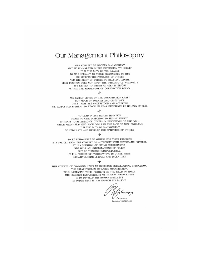 Management Philosophy Gen. Robert Wood Johnson 1957 | PDF