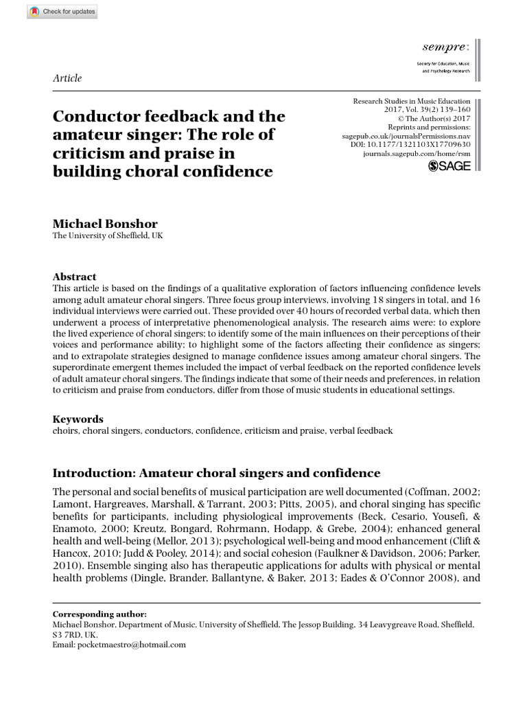 Bonshor 2017 Conductor Feedback and The Amateur Singer The Role of ...