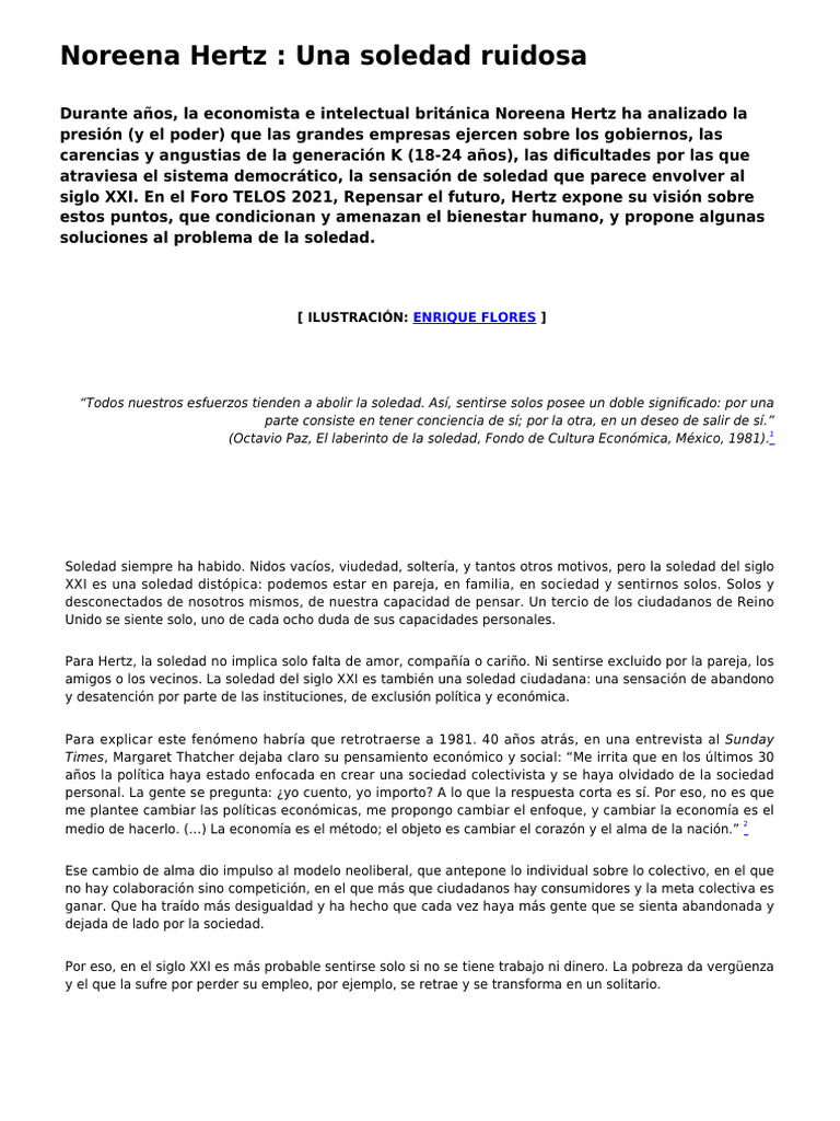 Noreena Hertz - Una Soledad Ruidosa | PDF | Soledad | Democracia